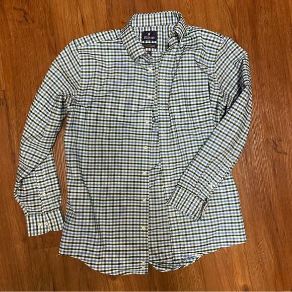 Stafford | Shirts | Mens Stafford Button Down Casualdress Shirt 6 3435 Blue And Green Checkered ...